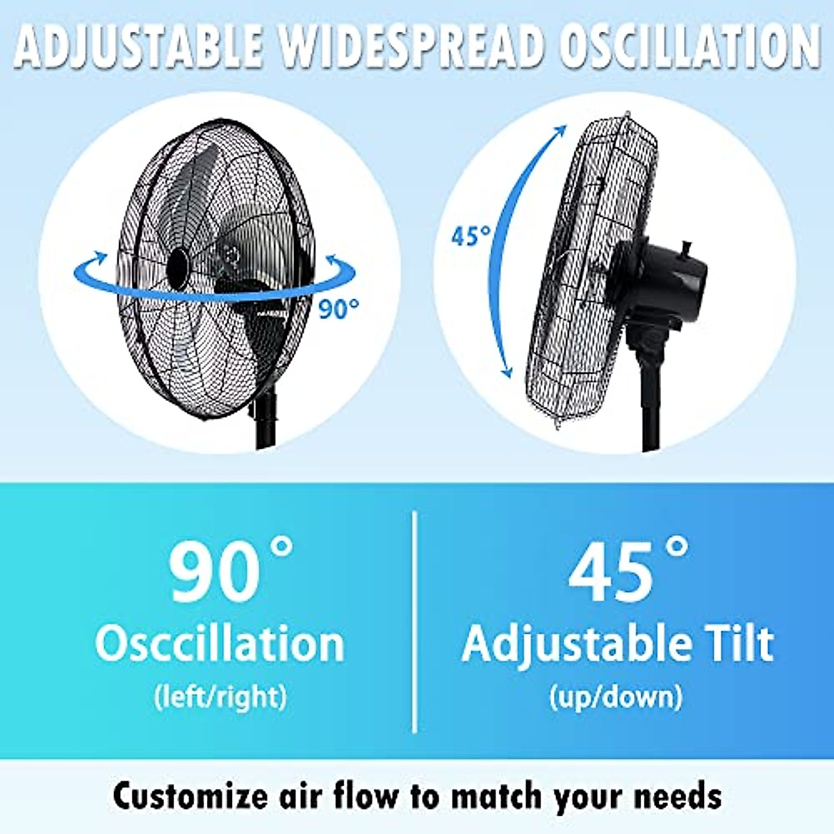 Bestronair 20 Inch Pedestal Standing Oscillating Fan,Adjustable Height Heavy Duty Industrial Metal Floor Fan with 3 Speed,Use for Workshop, Garage, Commercial, Rooms.