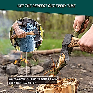 BeaverCraft Carving Axe Hand Forged Hatchet with Sheath - Small Axe Hatchet Axe with Wood Handle - Bearded Axe Wood Hatchet Forged Axe Bushcraft Hatchet Camping Hatchet Carving Axe Hatchet AX1
