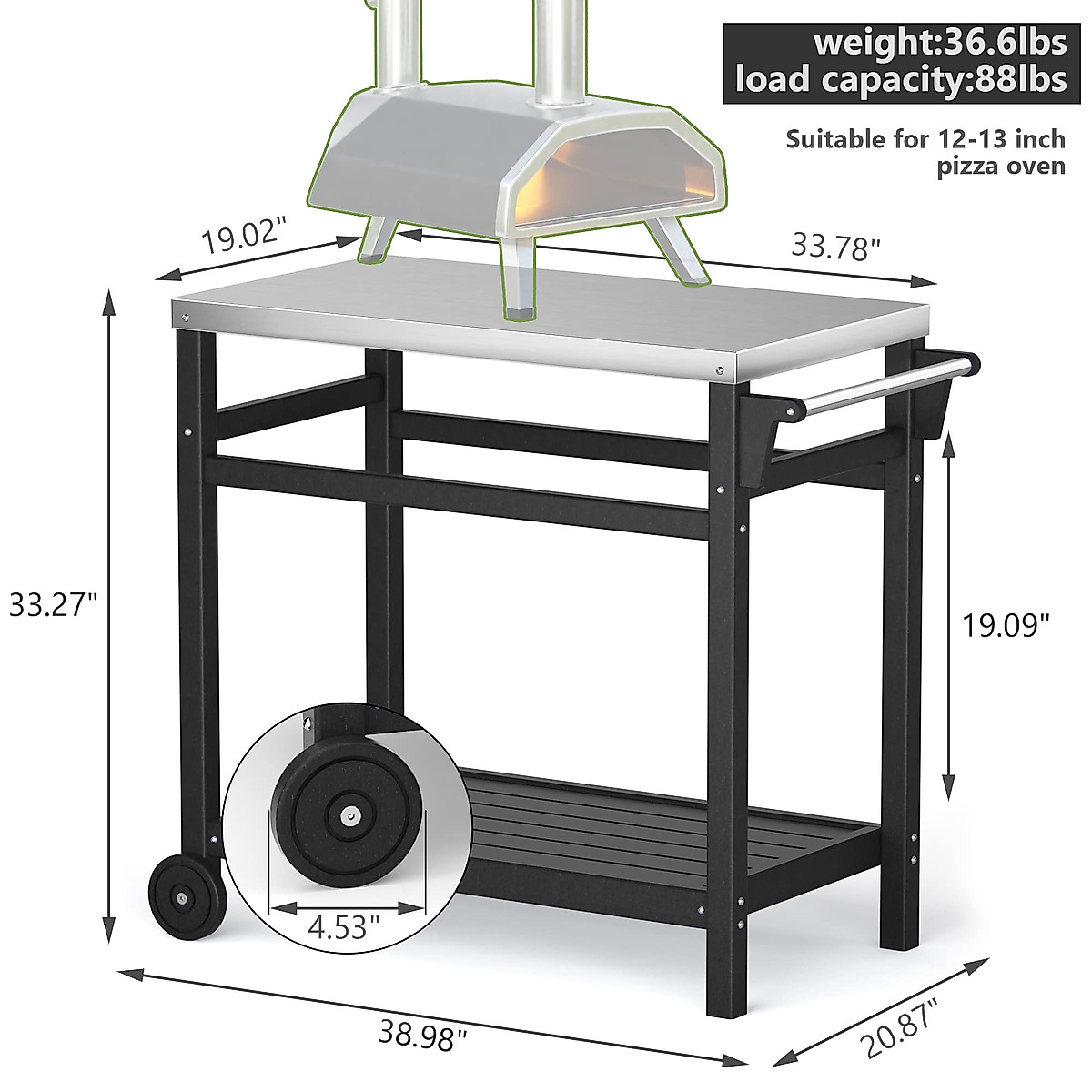 TORVA Outdoor Prep Cart,Portable Dining Table for Pizza Oven, Double-Shelf Patio Grilling Backyard BBQ Grill Cart & King Arthur 00 Pizza Flour, Non-GMO Project Verified, 100% American Grown Wheat, 3lb