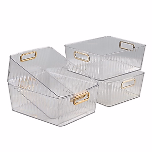 Jandson Clear Plastic Storage Bin, 4 Pack Pantry Organizer Containers