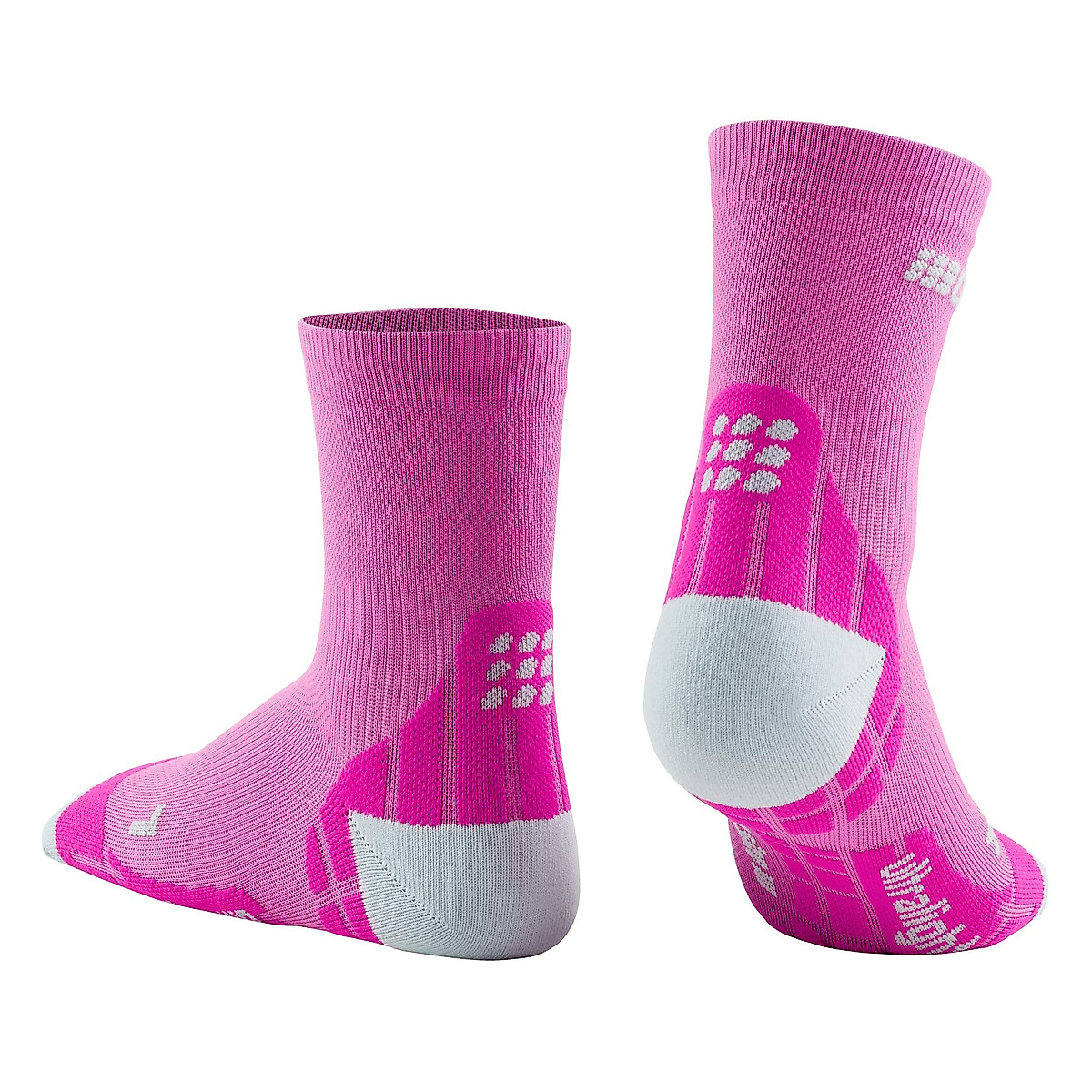 CEP Women's Ultralight Short Crew Sock Electric Pink/Light Grey Size 4