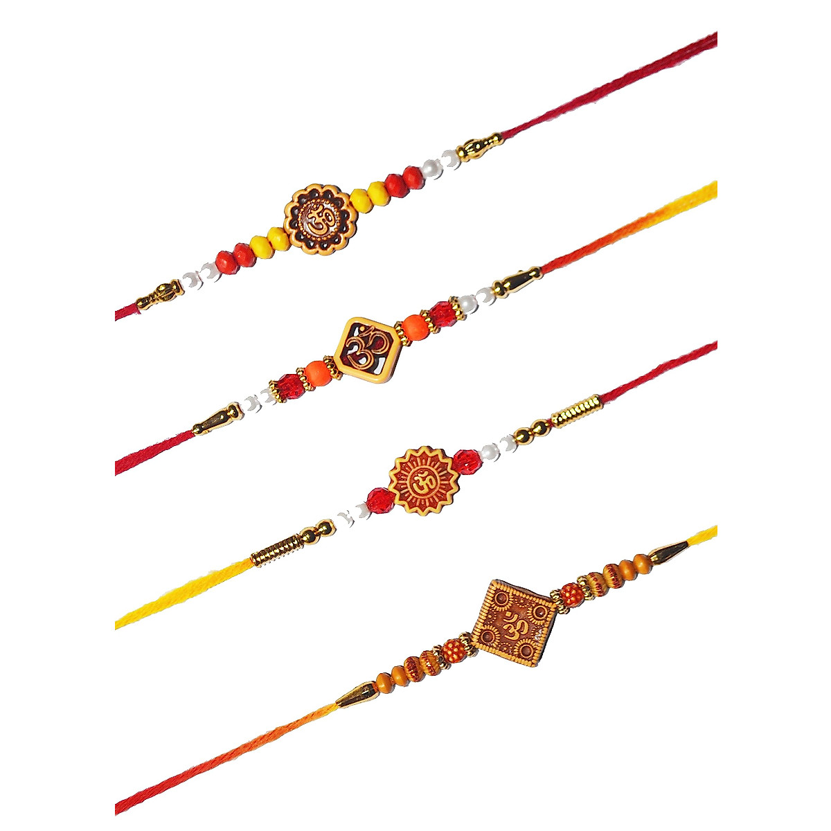 Rakhi for Brother Combo of Multi-Design Om Rakhis Spiritual Rakhi Set Traditional Indian Handmade Rakhi Raksha Bandhan Gift - Set of 4