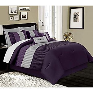 Chezmoi Collection Loft 8-Piece Luxury Striped Comforter Set (Queen, Purple/Gray/Lavender)