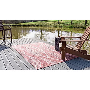 Unique Loom Outdoor Botanical Collection Area Rug - Leaf (5' 1" x 8' Rectangle, Rust Red/ Gray)