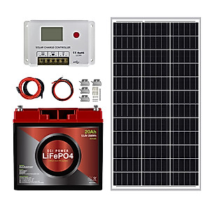 ECI Power 100W 12V Solar Power Kit | 12V 20Ah LiFePO4 Lithium Battery | 100W Mono Rigid Solar Panel, 10A PWM Solar Charge Controller | RV, Trailer, Camper, Marine, Off Grid, Solar Projects
