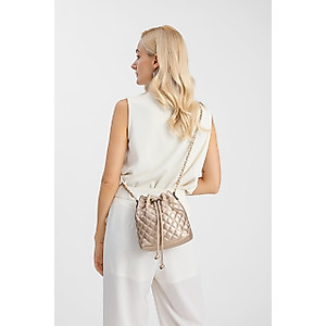 Tepilte Quilted Tote Bag for Women Croseebody Handbags Solid Color Satchel Handbags with Metal Shoulder Strap(Champagne)