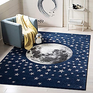 SAFAVIEH Carousel Kids Collection Accent Rug - 4' x 6', Navy & Grey, Non-Shedding & Easy Care, Ideal for High Traffic Areas for Boys & Girls in Playroom, Nursery, Bedroom (CRK135N)