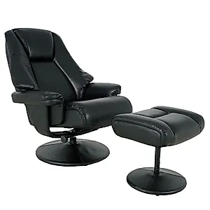JC HOME Leather Air Swiveling Recliner,Powder Coating Base with Cover and Matching Ottoman, Black