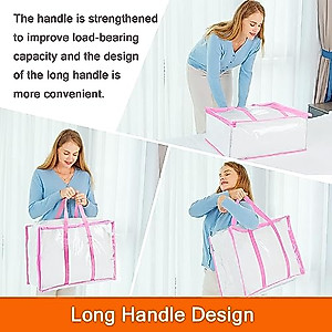 Vieshful 3 Pack Clear Clothes Storage Bag, 40L Zippered Closet Organizer, Plastic Storage Containers Moving bags for Comforter, Blanket, Bedding, Duvet, Toys (Blue)