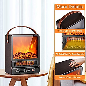 Tangkula 14.5" Mini Portable Electric Fireplace, 750W/1500W Tabletop Stove Heater with 3D Flame & Remote Control, Electric Fireplace Heater with Overheat Protection,12H Timer (Walnut)