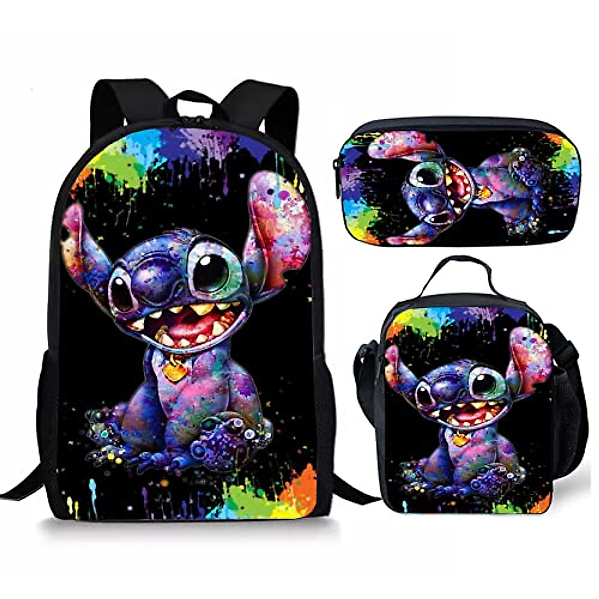 Stitch 3PCS Backpack Casual Bags with Insulated Lunch Bag Tote And Pencil Case Box Pouch for Teen Boys Girls