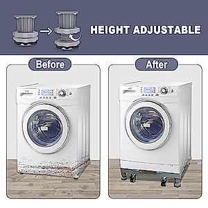 Pameloo Adjustable Washing Machine Stand 5.7" to 24.8" Wide, 4 Wheels Base Heavy Duty Laundry Appliance Support, Anti-Vibration Washer Pedestal and Dryer Base, Home Appliance Mobility Solution