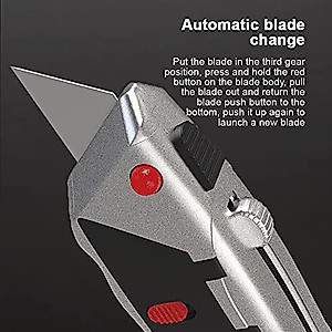 Deli Tools Utility Knife, Blade Storage In Handle With 9 Extra Blades Auto-Load Box Cutter Heavy Duty Knife For Wood Feather Paper, Retractable 3 Position (Total 10 Blades)