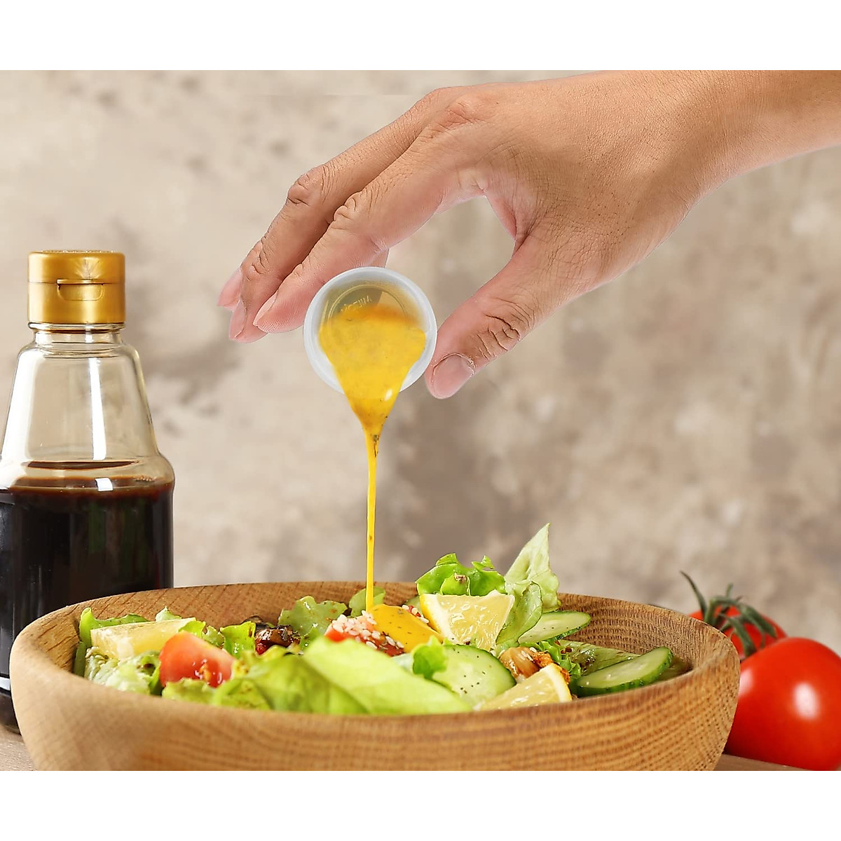 Condiment Cups container with Lids- 8 pk. 1 oz. Dressing Container to go Small Food Storage Containers with Lids- Sauce Cups Leak proof Reusable Plastic BPA free for Lunch Box Picnic Travel (Assorted)