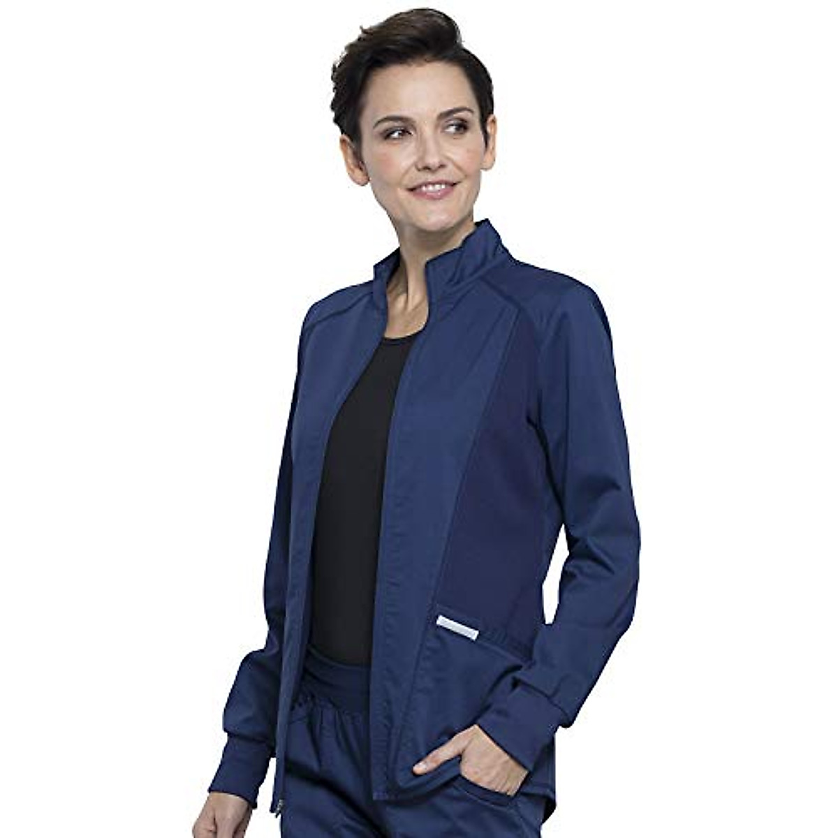 Cherokee Womens Zip Up Scrub Jackets with Breathable Mesh and Shirttail Hemline WW301, M, Navy