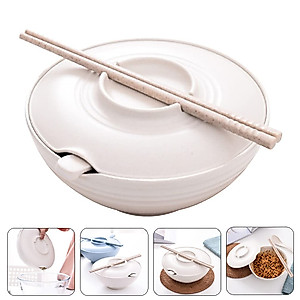 Kichvoe 1 Set Instant Noodle Bowl Rice Bowl Porcelain Ramen Bowl Ramen Bowl with Chopstick Ceramic Bowl with Lid Fruit Bowl Melamine Bowls Dessert Cereal Ceramics White Unbreakable Bamboo
