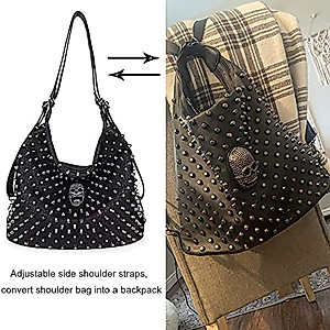 Downupdown Studded Handbags Women Skull Tote Bag Vegan Leather Punk Shoulder Bags Rivet Backpack Purse Bucket Bag Satchel Style Handbags