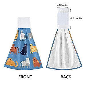 GOODOLD Hand Towel Carton Cats Hook & Loop Soft Hanging Tie Towels, Set of 2 Super Absorbent in Convenient for Kitchen and Bathroom, 12x17 Inch
