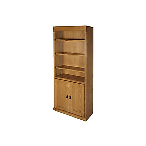 Martin Furniture Huntington Oxford Wood Bookcase with Doors, Storage Cabinet, Office Shelves, Wheat, Brown (HO3072D/W)