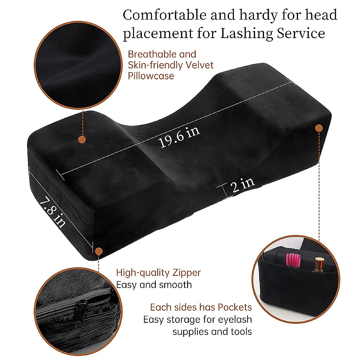 Mekupeu Eyelash Extension Velvet Lash Pillow Beauty Salon Memory Foam Neck Pillow for Lash Extension Grafting Make Up (Black)