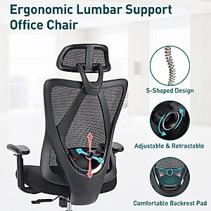 OLIXIS Ergonomic Executive Office Chair - Mid Back with 360° Swivel Wheels, Computer Desk Chair with Lumbar Support, Height Adjustable PU Leather with Flip-up Armrest
