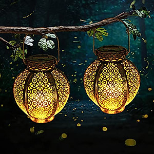 ZC GEL Solar Lanterns Outdoor Waterproof 2 Pack, Hanging Solar Lights Metal Retro Solar Lantern Outdoor Decorative for Garden, Patio, Courtyard, Party
