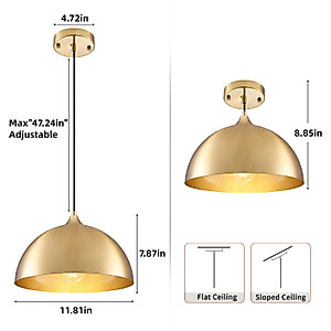 SESIMENT Gold-Electroplated Industrial Pendant Light 11.8inches 2 Packs,Mental Hanging Light Fixtures for Kitchen Island,Dome Pendant Light,Ceiling Light Fixtures for Restaurant Dining Room Aisle