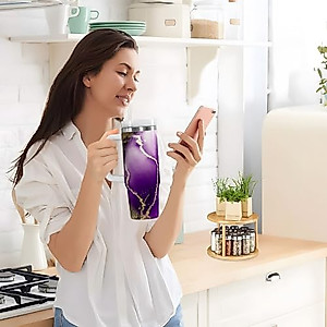 RPLIFE Abstract Purple Coffee Tumbler with Handle, Stainless Steel Coffee Mug, Insulated Coffee Mug with Lid, Coffee Tumbler for Women