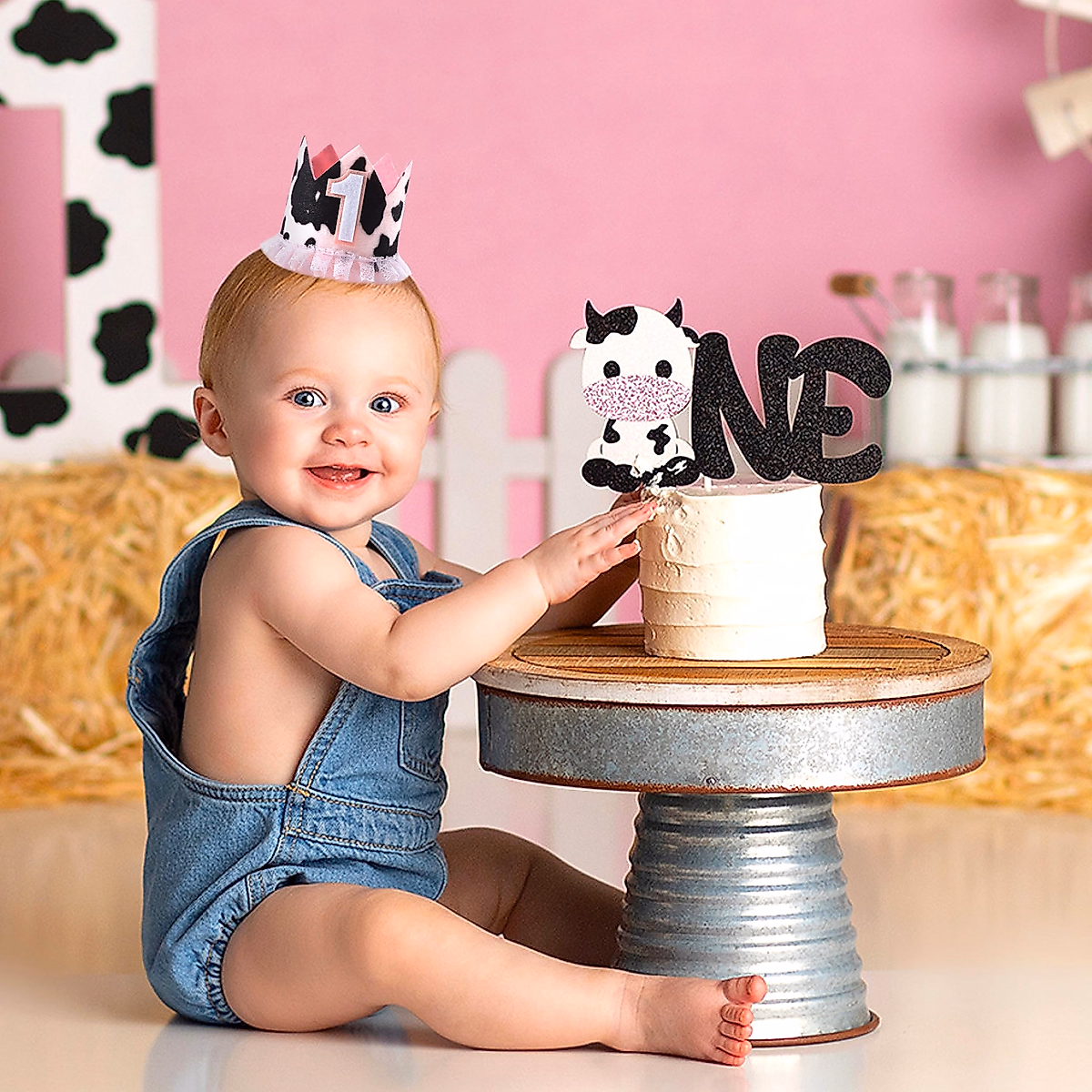 Pink Cow Birthday Party Hat/Crown - Western-Themed First Birthday Crown for Baby Girl, Party Decorations and Photo Props