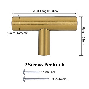 goldenwarm Knobs for Dresser Drawers Brushed Brass Cabinet Knobs - LS201GD Contemporary Cabinet Hardware Knob 2" Overall Length Gold Cabinet Drawer Handles 30 Pack
