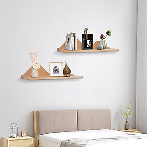 Wood Floating Shelves Wall Mounted Set of 2 for Wall Decor, Natural Wood Floating Shelves for Living Room/Bedroom/Kitchen Decor Storage (Natural)