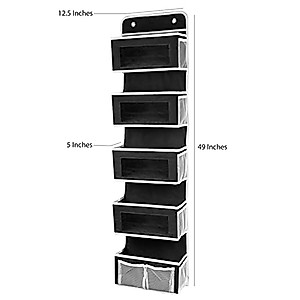 Fialah Over The Door Hanging Organizer, Transparent Window, Without Naming Pocket (Black)