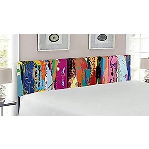 Ambesonne Abstract Headboard, Multicolored Expressionist Work of Art Vibrant Rainbow Design Tainted Pattern, Upholstered Decorative Metal Bed Headboard with Memory Foam, King Size, Multicolor