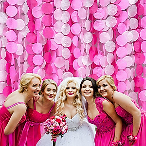 205Ft Hot Pink Party Decorations Big Polka Dots Backdrop Garland Rose Pink Circle Dots Tissue Paper Hanging Curtain Streamer for Bachelorette Birthday Bridal Shower Wedding Engagement Party Supplies