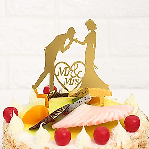 HomeSoGood 5Pcs Wedding Cake Topper Bride Groom Mr Mrs Wedding Decorations Acrylic Gold Cake Toppers Marriage Party Supplies Adult Favors(6.3inch,Gold)