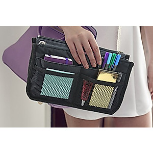 Premium Purse Organizer - Perfect Handbag Organizer Insert to Keep Your Personal Essentials Organized & Accessible - 13 Pockets - Study - Durable - Stylish (L-Black)