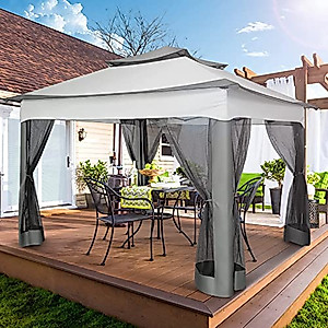 COBIZI Pop Up Gazebo Patio Gazebo 11x11 Outdoor Gazebo with Mosquito Netting Outdoor Canopy Shelter with Double Roof Ventiation 121 Square Feet of Shade for Lawn, Garden, Backyard and Deck, Gray