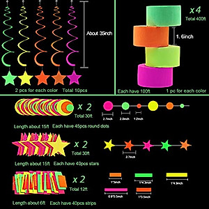 508feet Paper UV Neon Garland Black Light Neon Streamers Glow in The Dark Party Supplies for UV Blacklight Reactive Fluorescent Wedding Birthday Neon Party Supplies and Decorations
