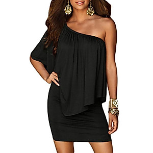 Sidefeel Womens Black Dresses Off Shoulder Ruffles Night Club Bodycon Mini Dress X-Large
