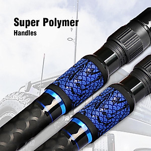 Fiblink Surf Spinning Fishing Rod Graphite Travel Fishing Rod (10 Feet - 2Pcs (Blue))