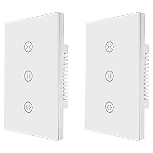 Smart Curtain Switch, 2.4Ghz WiFi Switch Works with Alexa and Google Home, App Remote Control and Voice Control, Device Sharing and Timer Function, ETL&FCC Certified, Neutral Wire Required, 2 Packs