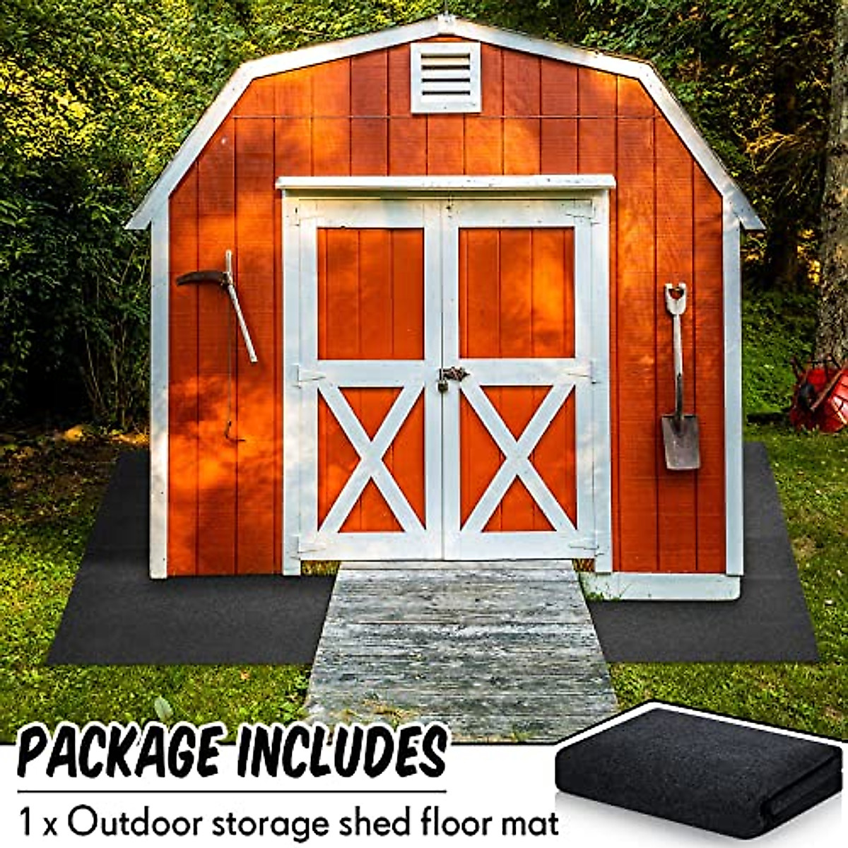Haull Outdoor Storage Shed Floor Mat Waterproof Outdoor Carport Mat Thickened Soft Patio Furniture Mat Washable with Non Slip Backing, Storage Shed Not Included (5 x 3 FT)