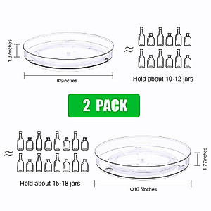Lazy Susan Organizer Clear Lazy Susan Turntable for Cabinet Pantry Fridge Lazy Susan Spice Rack Plastic 2 Pack (9 inch & 10 inch)