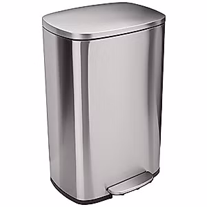 Amazon Basics 50 Liter / 13.2 Gallon Soft-Close, Smudge Resistant Trash Can with Foot Pedal - Brushed Stainless Steel, Satin Nickel Finish