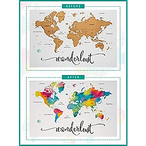 Scratch Off Map of The World | Deluxe Watercolor Wanderlust Edition | XL Size 36"x 24" | Easy to Frame | Beautiful Wall Art | Perfect Travel Gift | Includes Scratch Off Tools