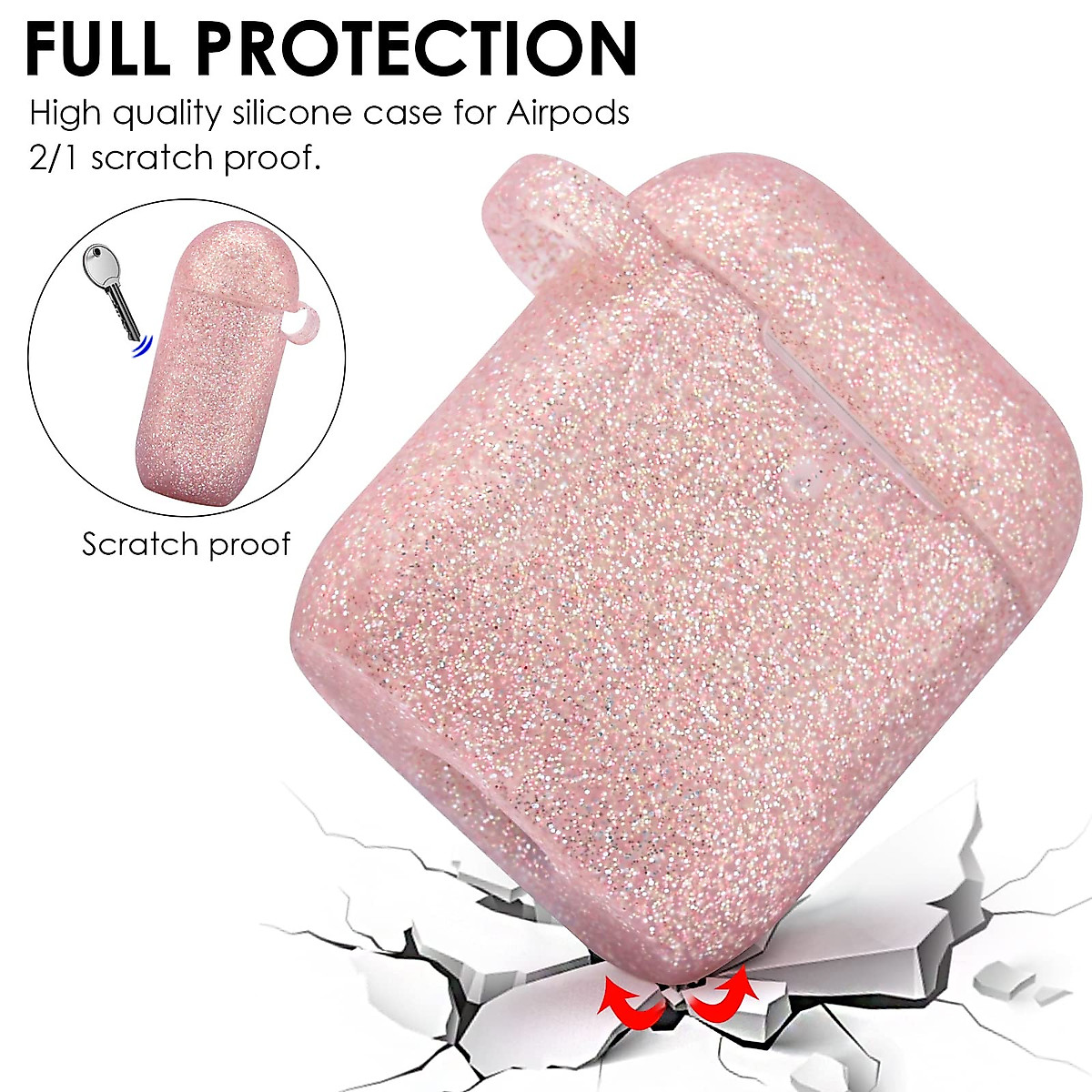 Filoto Compatible with Airpod 2&1 Case Cover, Cute Silicone Protective Accessories Cases/Keychain/Pompom, Best Gift for Girls and Women, Rose Gold