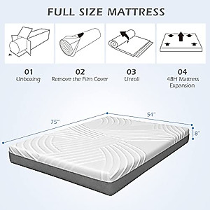 Giantex Memory Foam Mattress, 8 inch Mattress Full with Gel Infused Memory Foam & Bamboo Charcoal Foam for Cool Refreshing Sleep, Medium Firm, Hybrid Bed Mattress in a Box