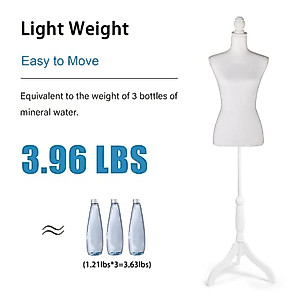 Dress Form Mannequin Torso, Female Sewing Bust Manikin Body, Pinnable Dressmaker Form with Stand for Display, Clothing Design, White