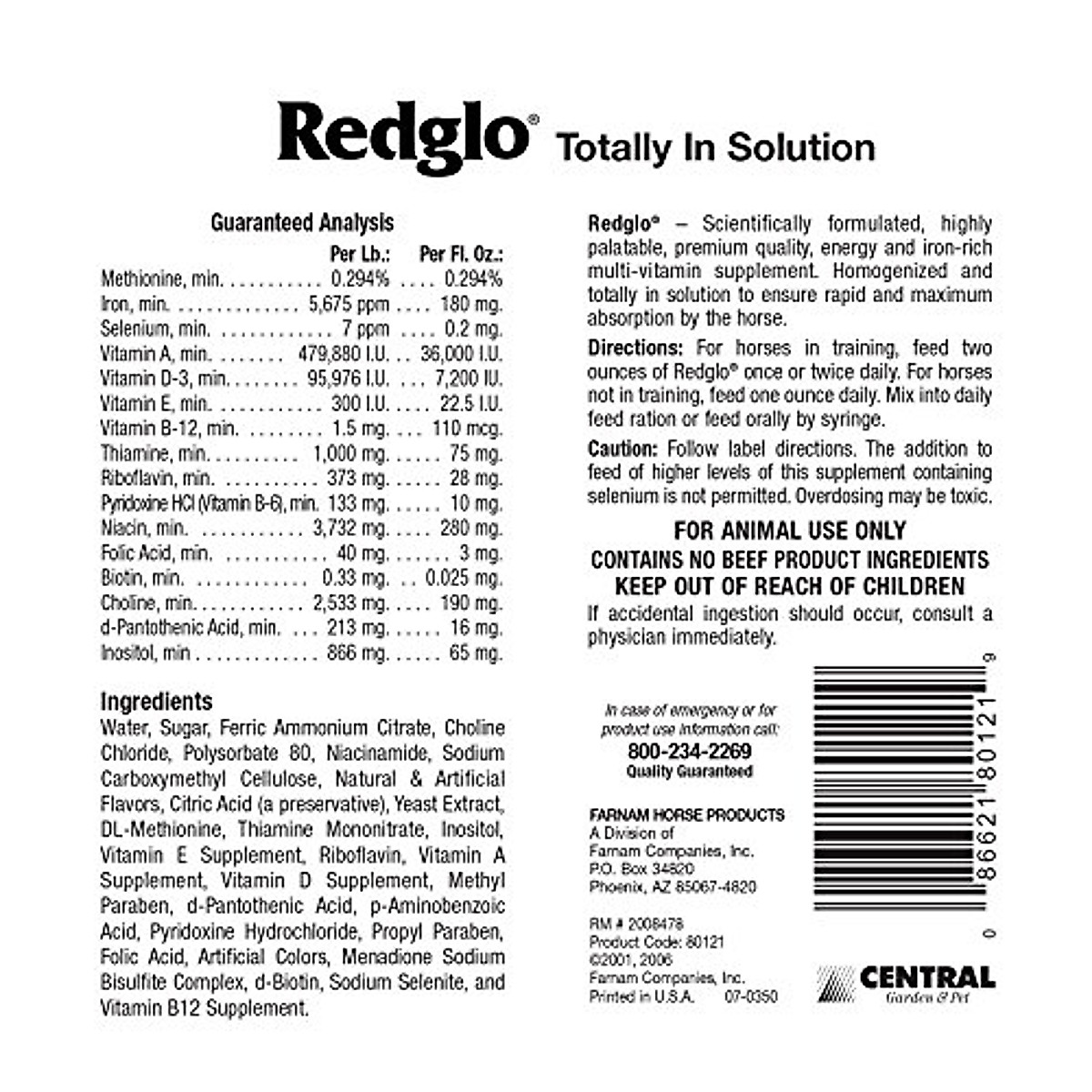 Farnam Redglo Liquid Multi-Vitamin Supplement for Horses, 1 gallon