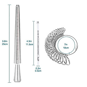 DoGeek Ring Sizer Measuring Tool Set Metal Ring Sizers Stainless Steel Ring Gauges Finger Sizer & Ring Mandrel Aluminuml (Size 1-13), 27 Pcs